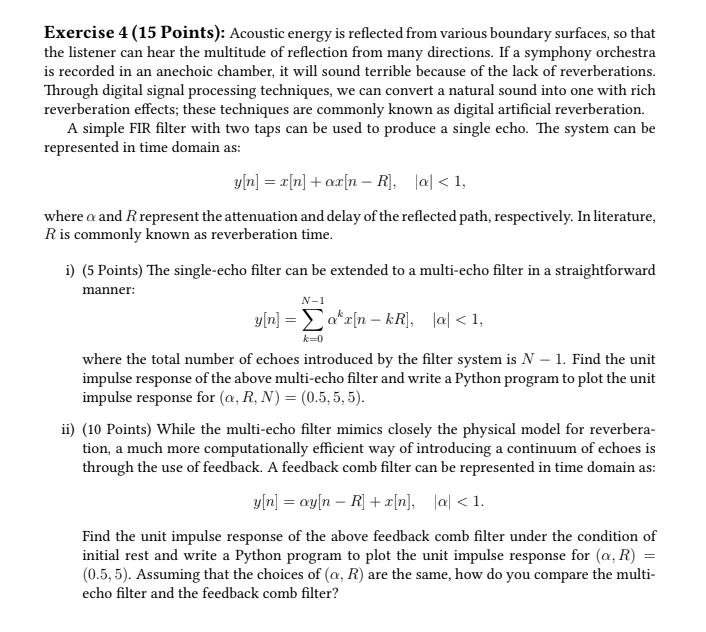 Exercise 4 (15 Points): Acoustic energy is reflected | Chegg.com