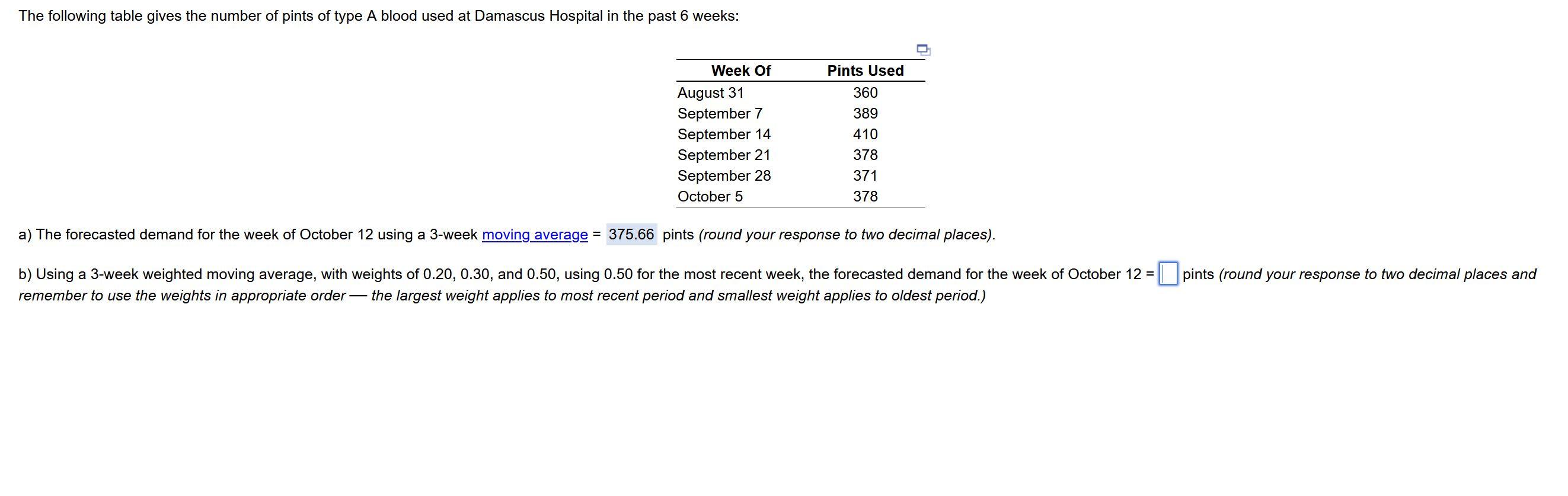 Solved The following table gives the number of pints of type | Chegg.com