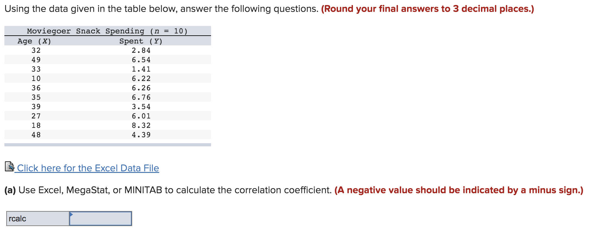 Solved Click Here For The Excel Data File A Use Excel 