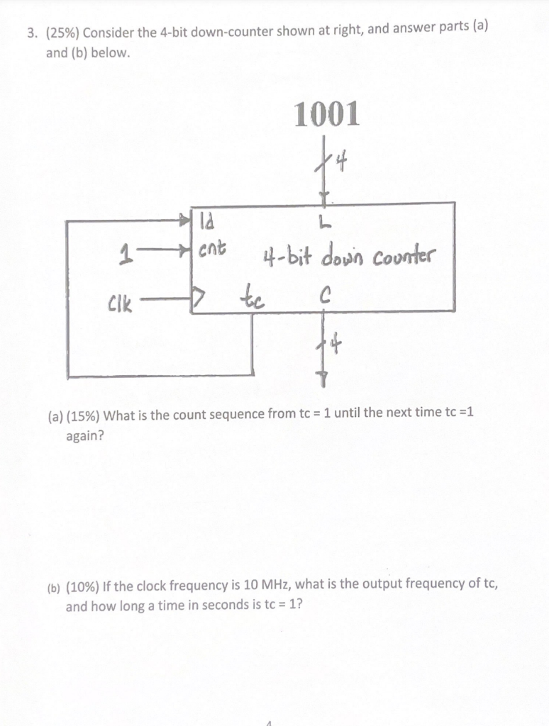 3. (25\%) Consider the 4-bit down-counter shown at | Chegg.com
