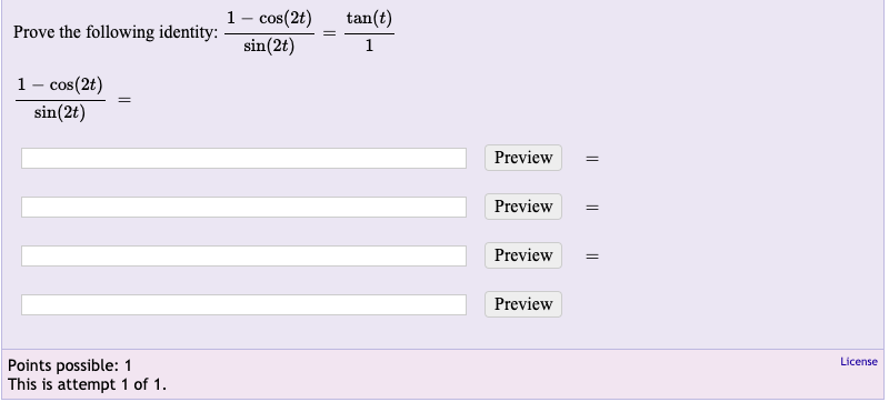 Solved tan(t) Prove the following identity: – 1 - cos(2t) | Chegg.com