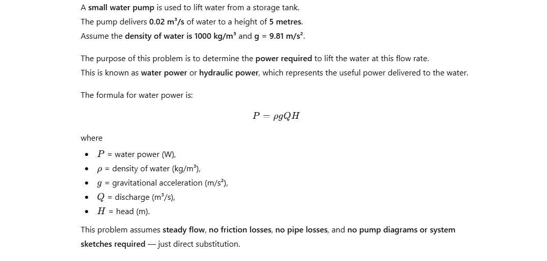 Solved A small water pump is used to lift water from a | Chegg.com