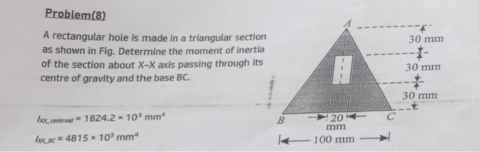 Solved Problem(8) A rectangular hole is made in a triangular | Chegg.com