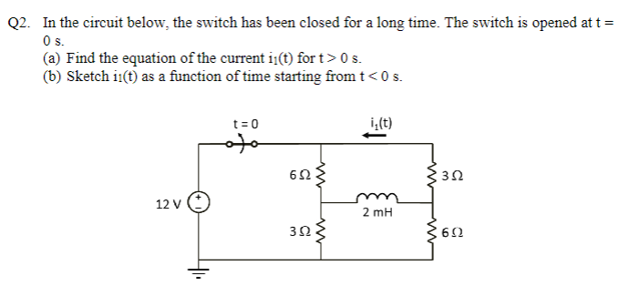 Solved Q2. In the circuit below, the switch has been closed | Chegg.com