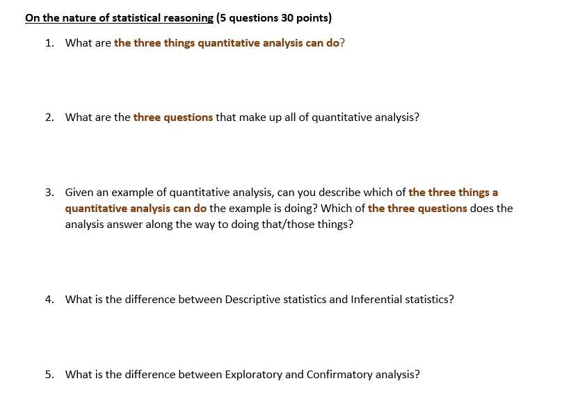 Solved On the nature of statistical reasoning (5 questions | Chegg.com