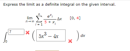 Solved Express the limit as a definite integral on the | Chegg.com