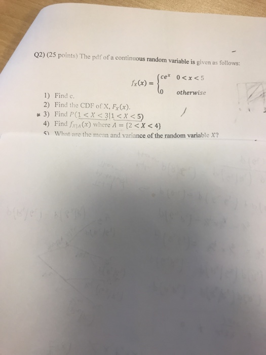 Solved Q2) (25 points) The pdf of a continuous random | Chegg.com