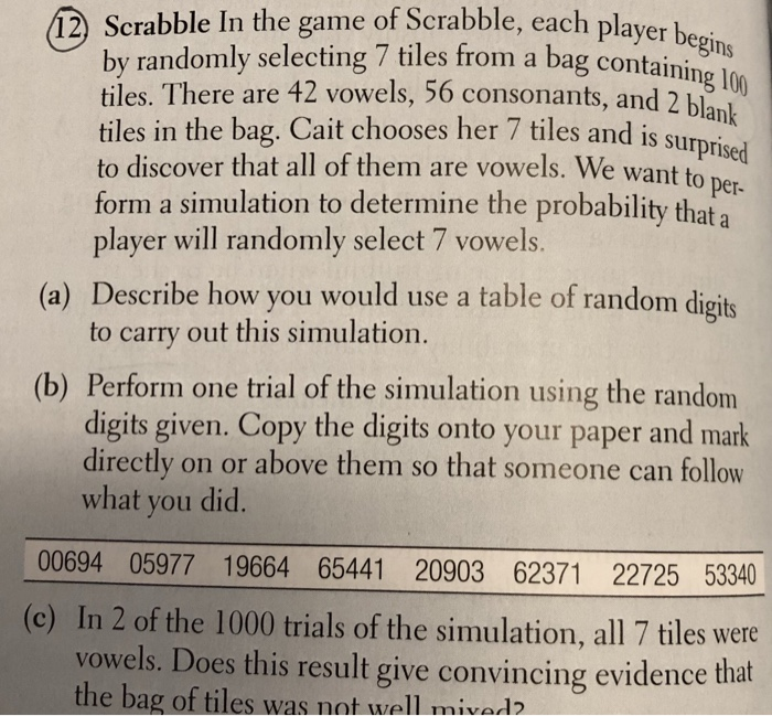 Solved 12 Serabble In the game of Scrabble, each player | Chegg.com