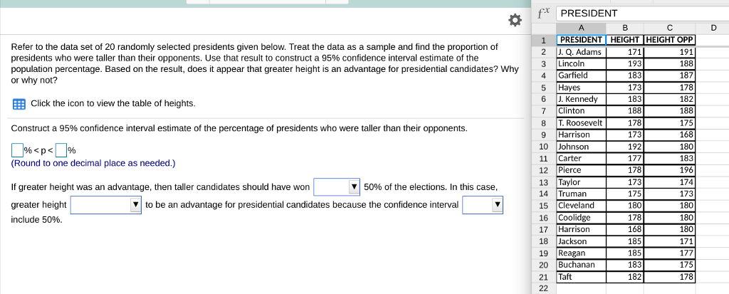Refer to the Data Set of 20 Randomly Selected Presidents