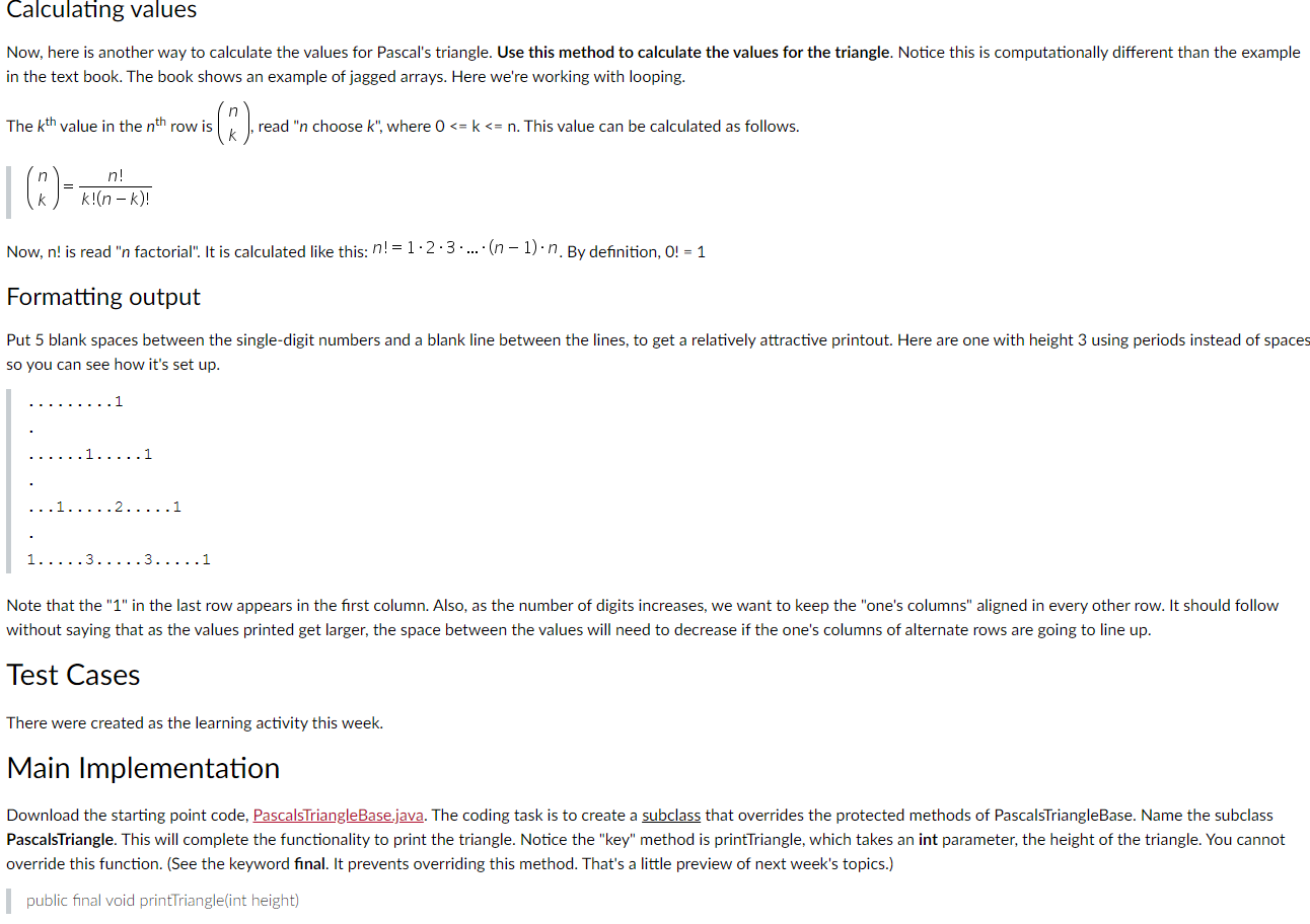 Solved * This class provides the skeleton for the Pascal | Chegg.com