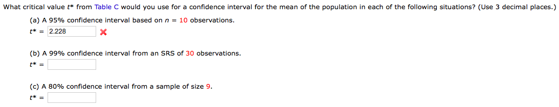 Solved What critical value t* from Table C would you use for | Chegg.com