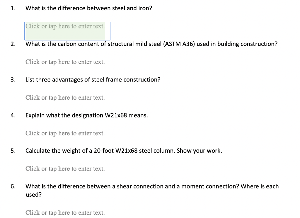 Solved 1. What is the difference between steel and iron? | Chegg.com