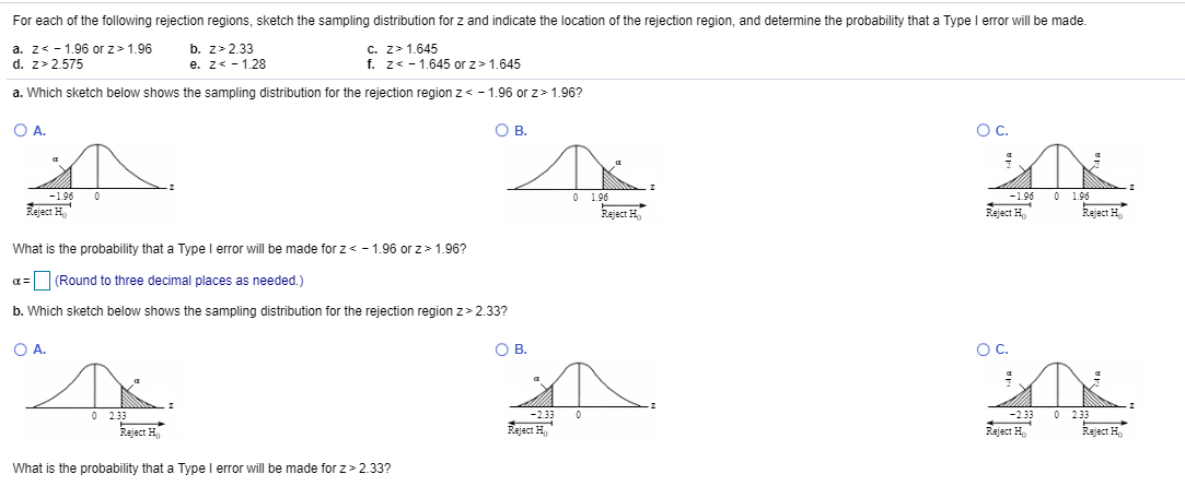 Solved For each of the following rejection regions, sketch | Chegg.com