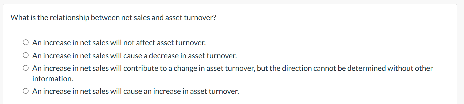 Solved What is the relationship between net sales and asset | Chegg.com