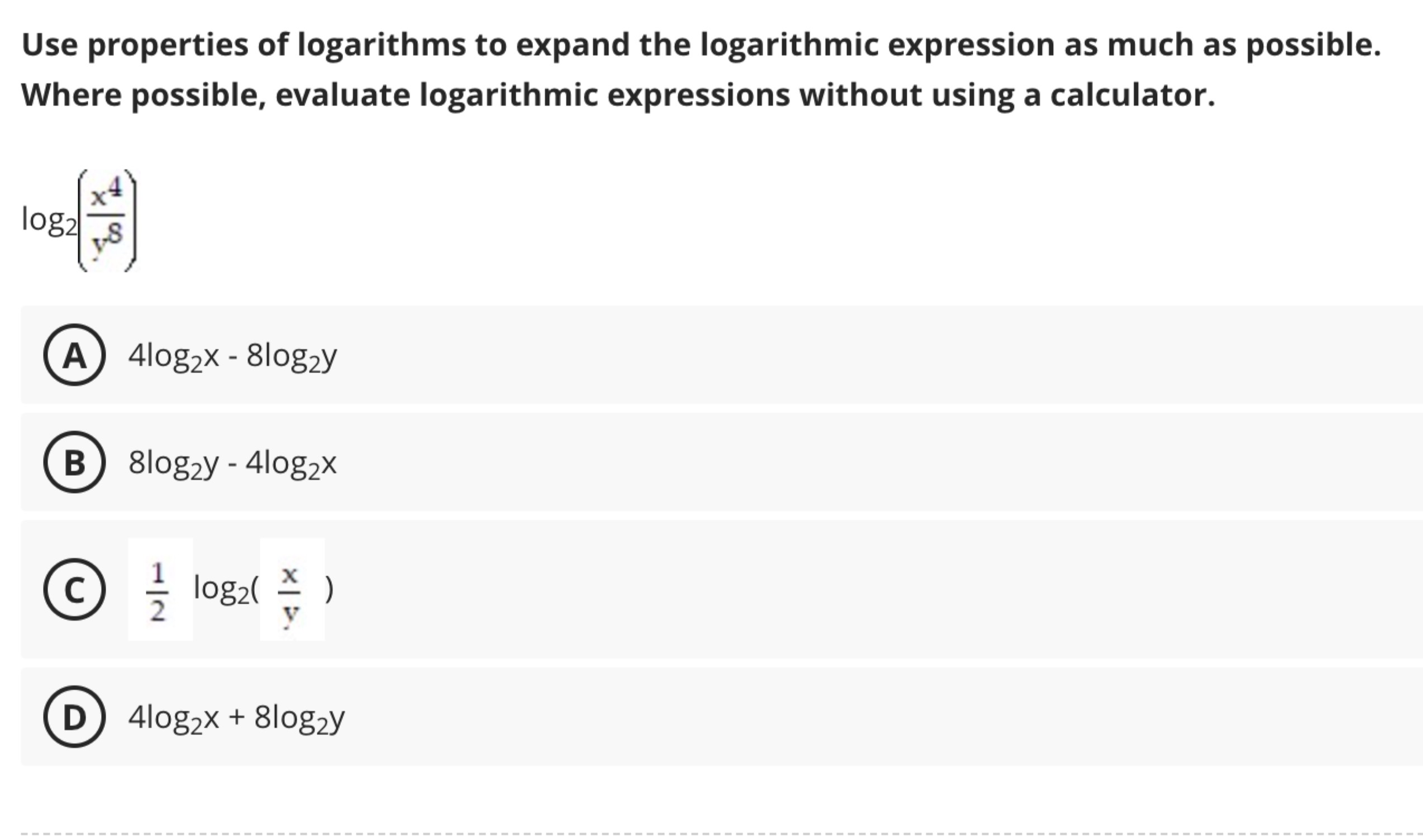Solved Use properties of logarithms to expand the | Chegg.com