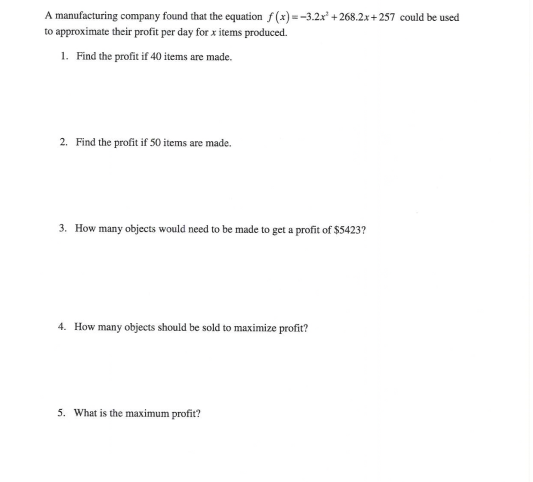 Solved A manufacturing company found that the equation | Chegg.com