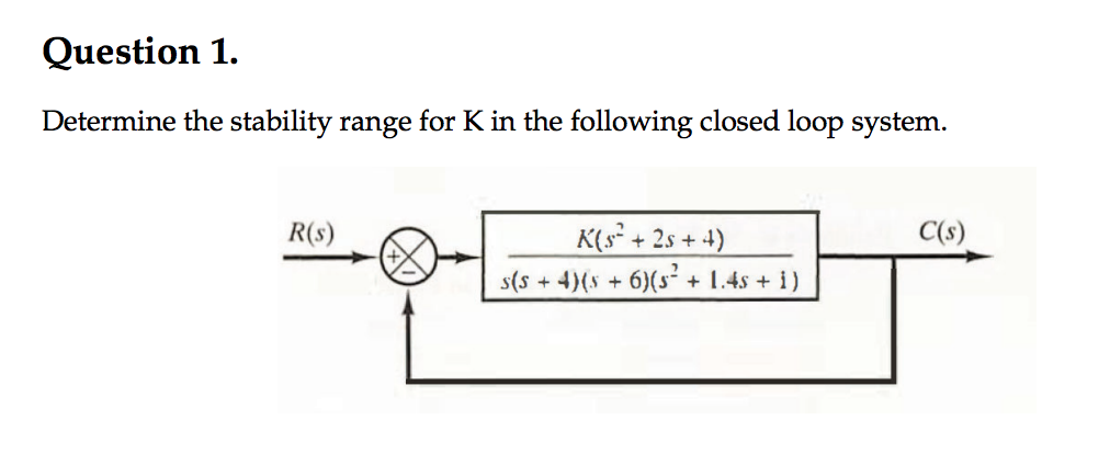 Solved Question 1. Determine the stability range for K in | Chegg.com