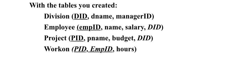 Solved For all these codes I kept getting ORA-00933: | Chegg.com