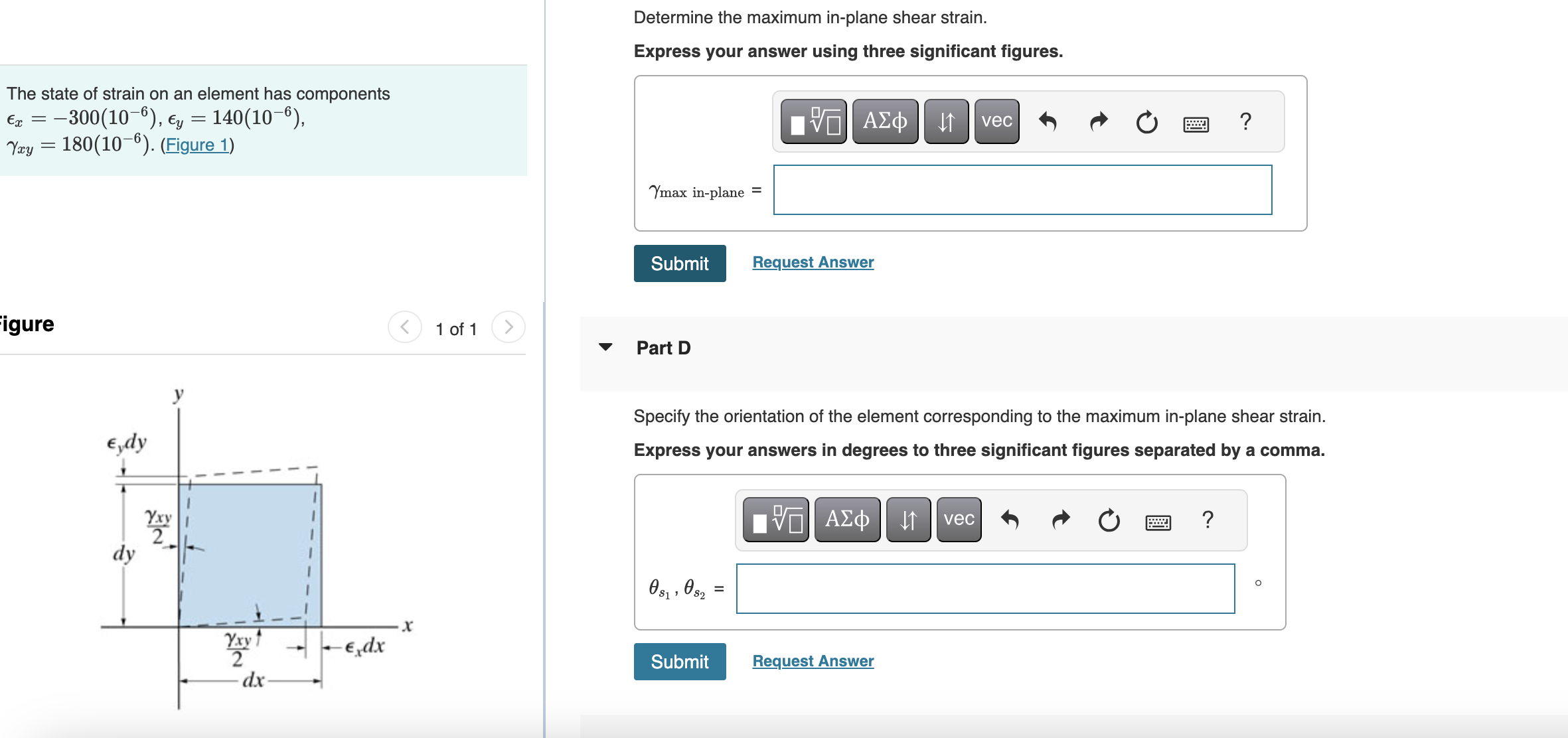 Solved PART CDetermine the maximum in-plane shear | Chegg.com