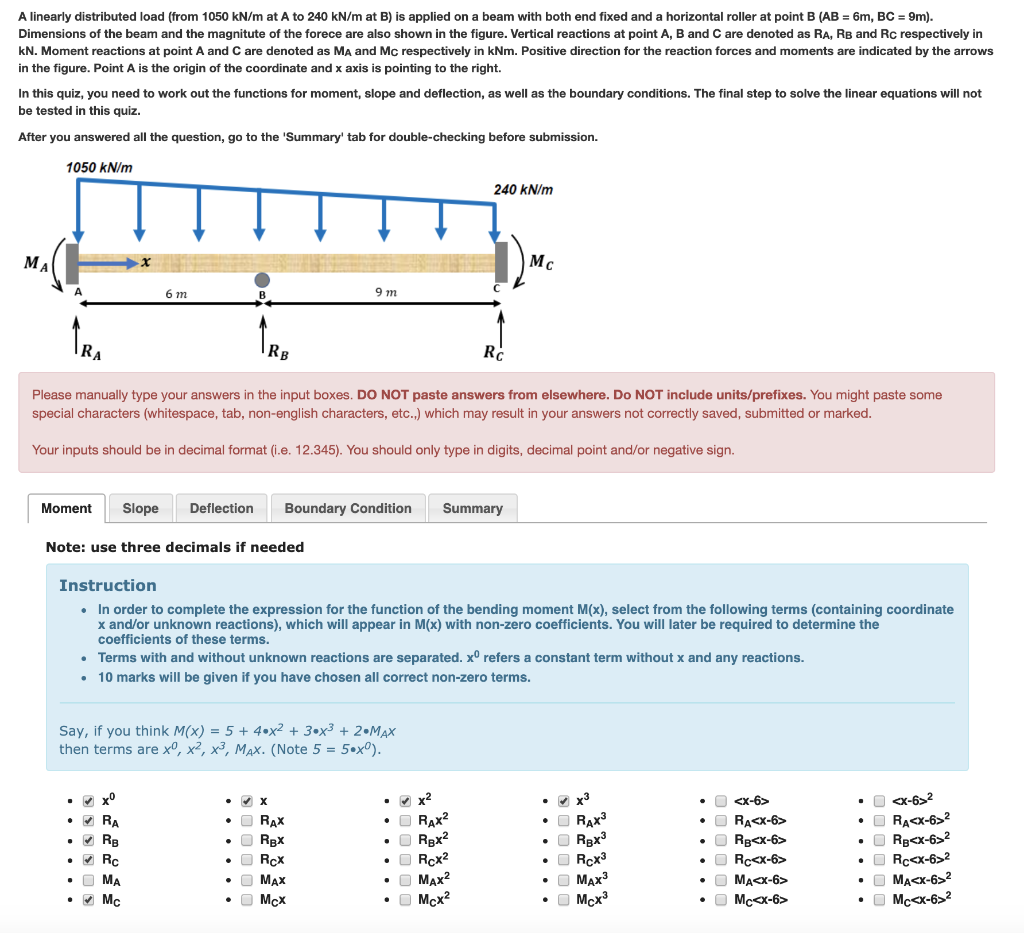 Solved A linearly distributed load (from 1050 kN/m at A to | Chegg.com