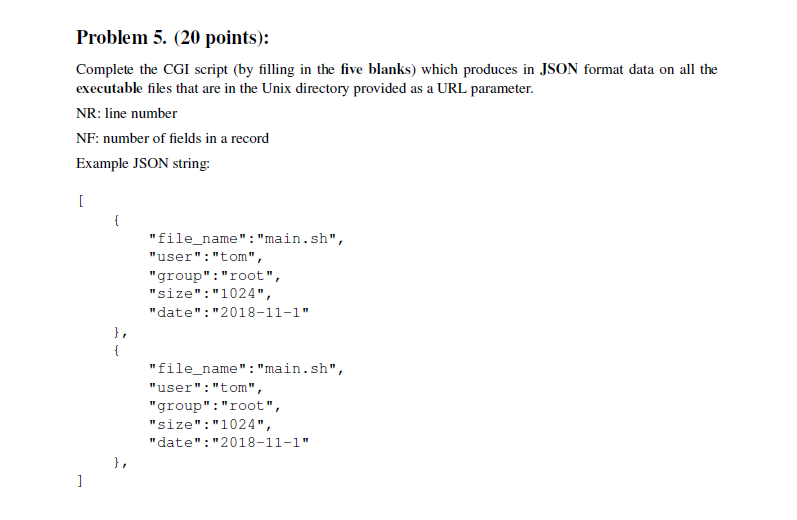 Problem 5. (20 points): Complete the CGI script (by | Chegg.com