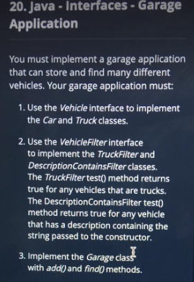20. Java - Interfaces - Garage Application You must | Chegg.com