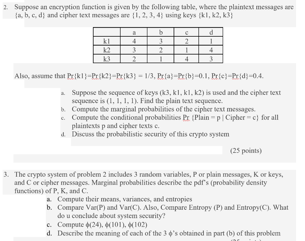 2. Suppose an encryption function is given by the | Chegg.com