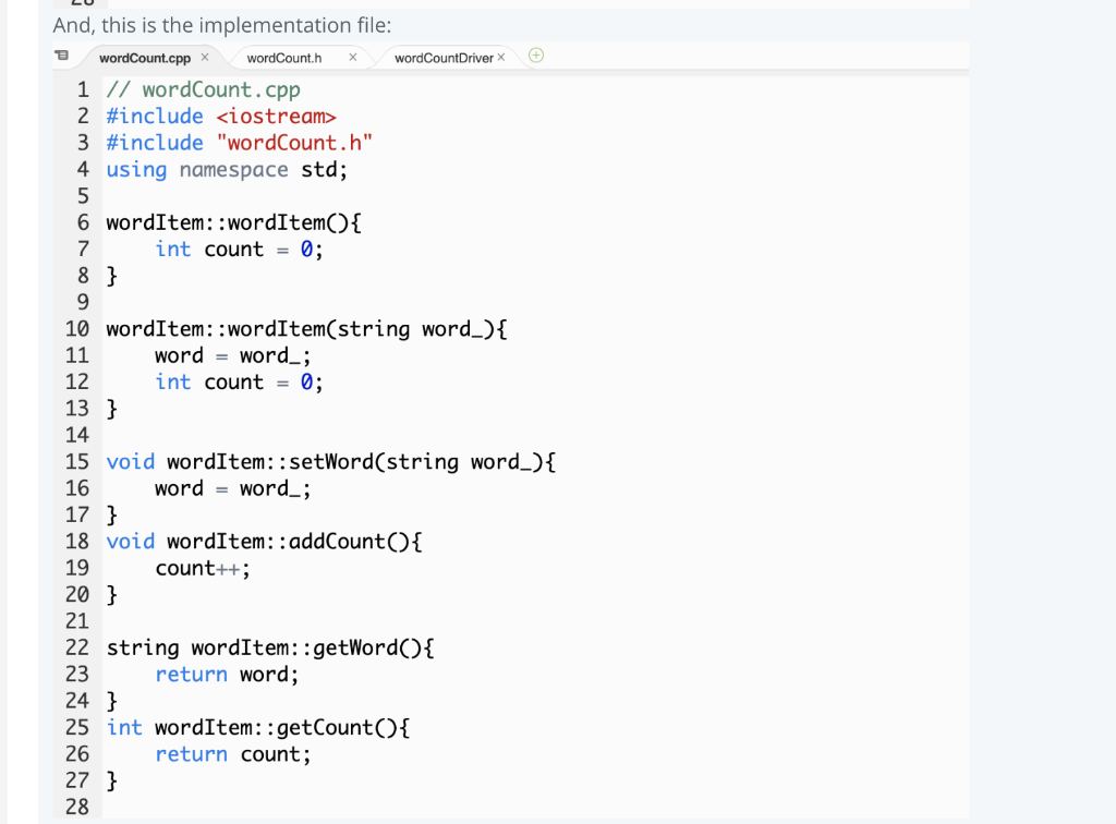Solved wordCountDriver Movie. h X wordCount.cpp wordCount.h | Chegg.com