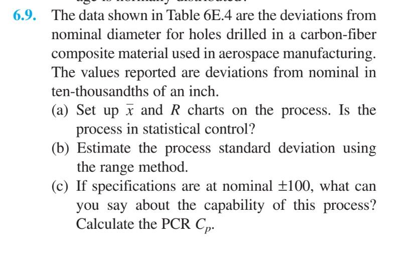 Solved 9. The data shown in Table 6E.4 are the deviations | Chegg.com