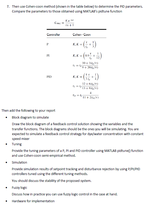 7. Then use Cohen-coon method (shown in the table | Chegg.com