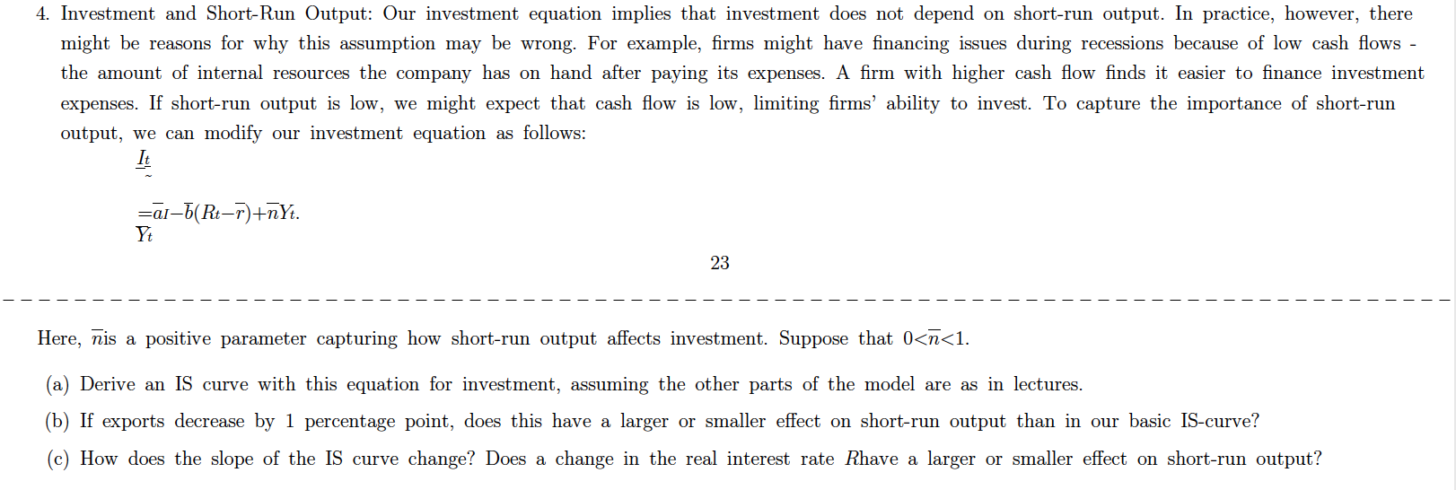 Solved 4. Investment and Short-Run Output: Our investment | Chegg.com