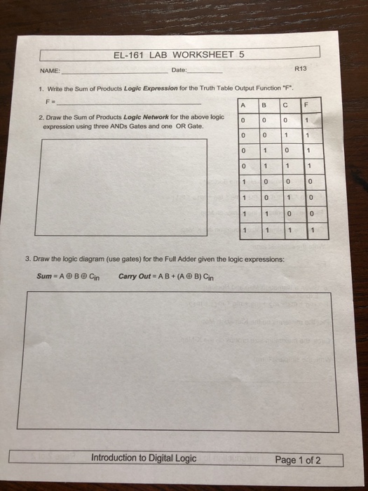 Solved EL-161 LAB WORKSHEET 5 NAME Date: R13 1. Write the | Chegg.com