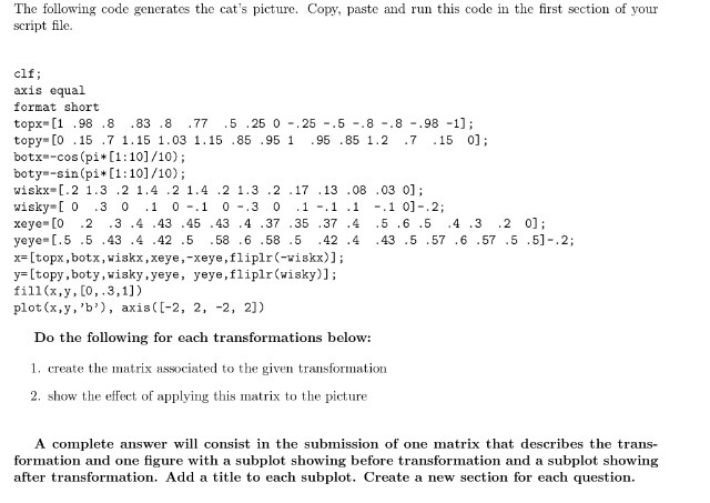 Solved The following code generates the cat's picture. Copy, | Chegg.com
