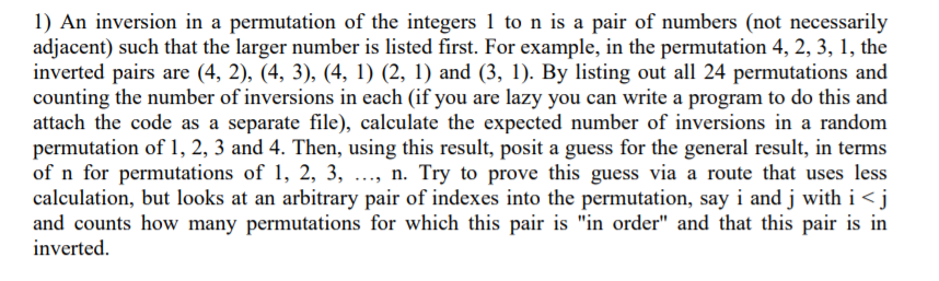 (Solved) : Inversion Permutation Integers 1 Ton Pair Numbers Necessarily Adjacent Larger Number ...