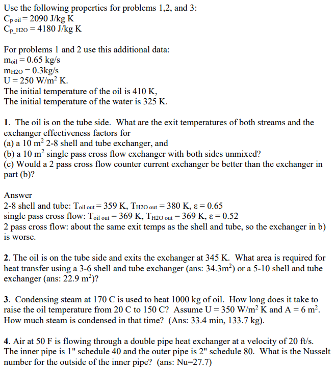 Solved Cp oil =2090 J/kgK CP−H2O=4180 J/kgK For problems 1 | Chegg.com