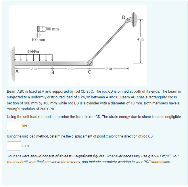 Solved Beam ABC is fixed at A and supported by rod CD at C. | Chegg.com