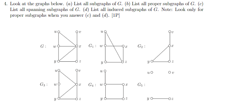 Solved 4. Look at the graphs below. (a) List all subgraphs | Chegg.com