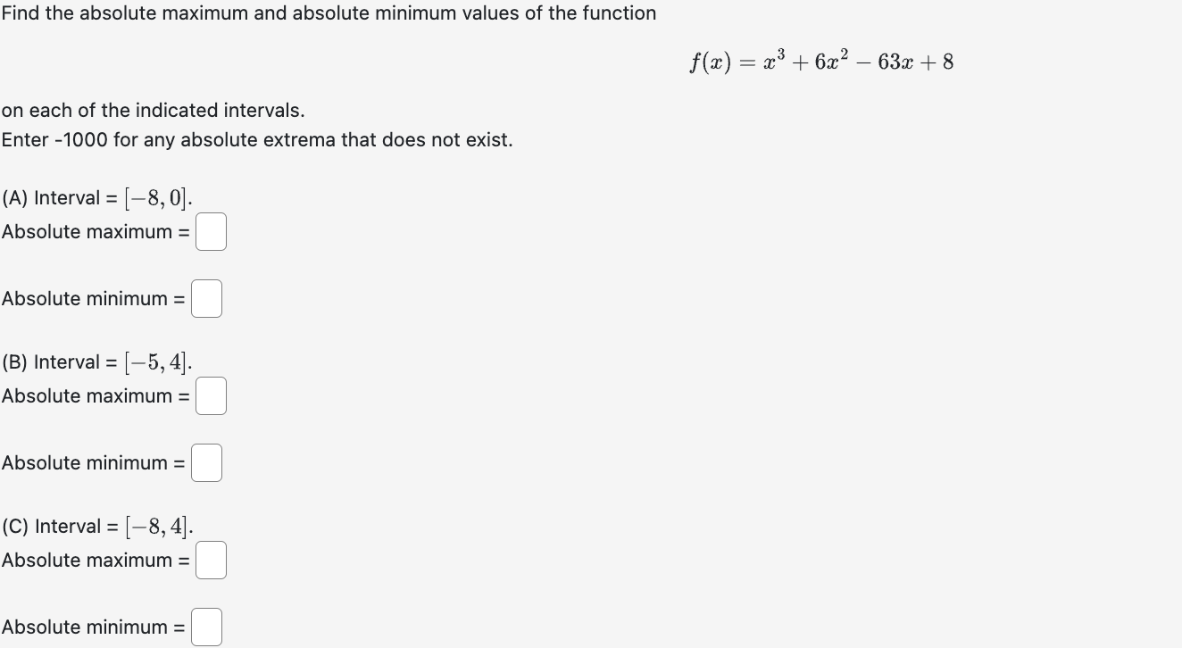 Solved Find the absolute maximum and absolute minimum values | Chegg.com