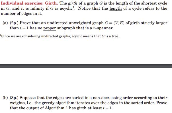 Solved Individual exercise: Girth. The girth of a graph G is | Chegg.com