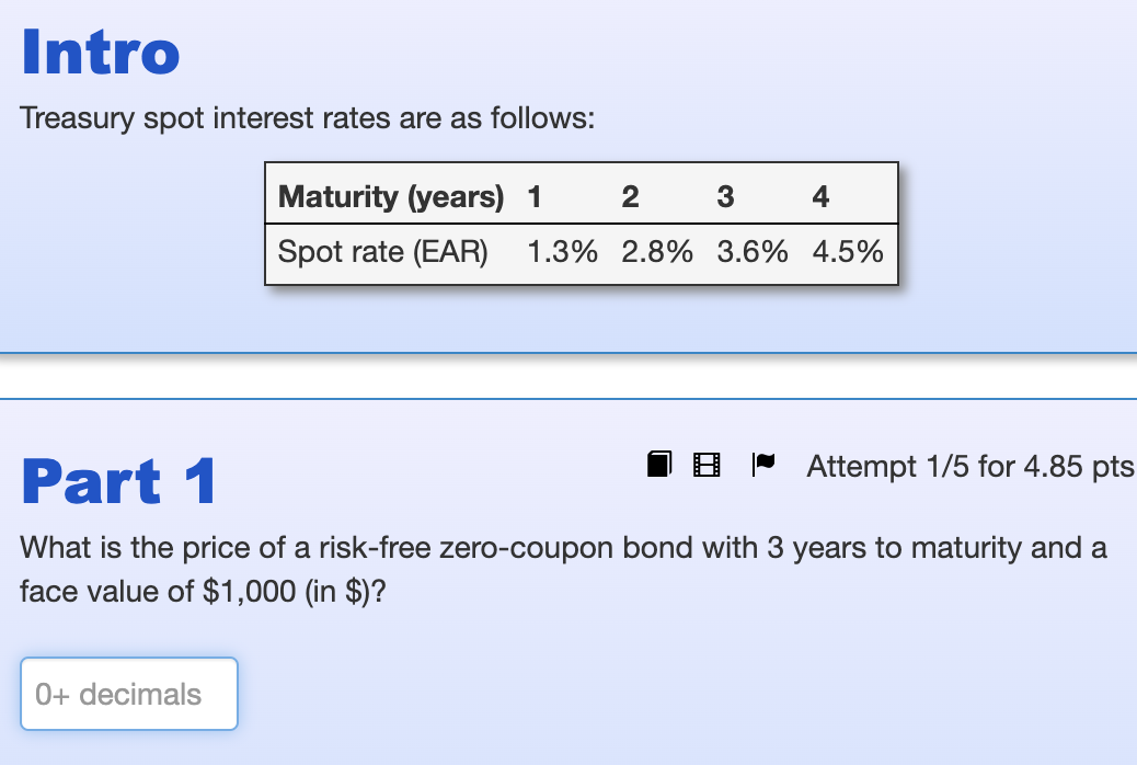 Solved Intro Treasury spot interest rates are as follows: | Chegg.com