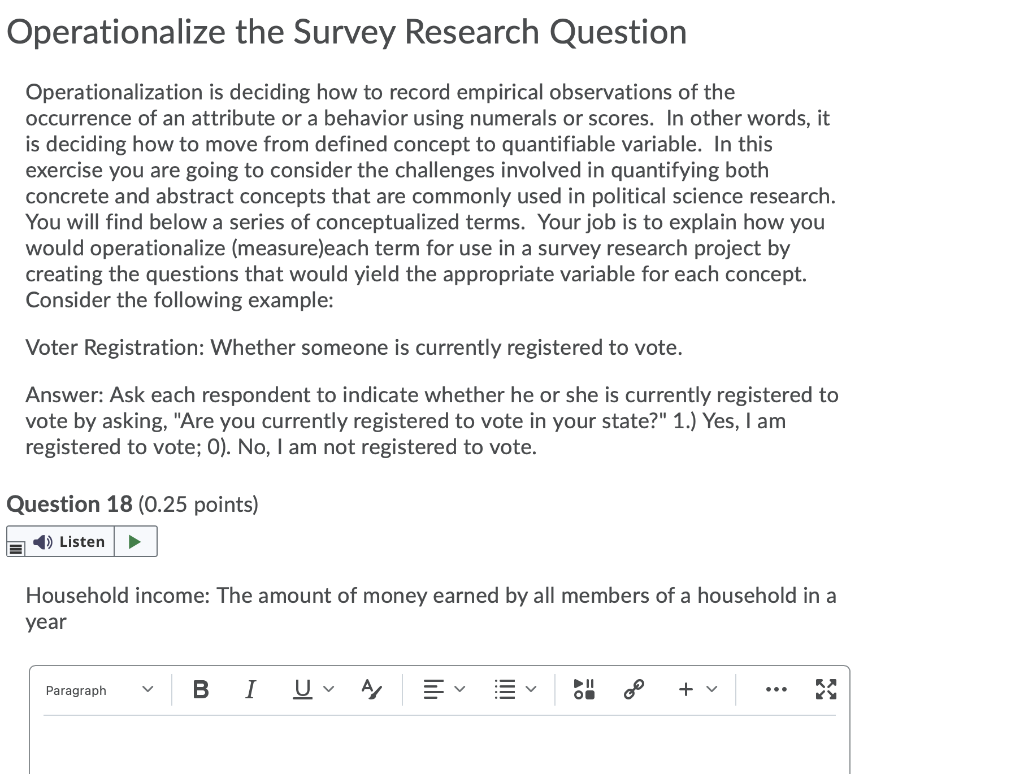 Operationalize the Survey Research Question | Chegg.com