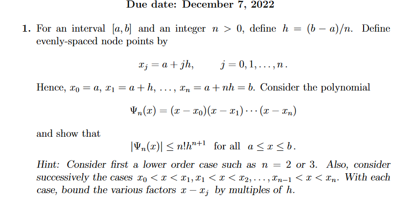 Solved For an interval [a,b] and an integer n>0, define | Chegg.com