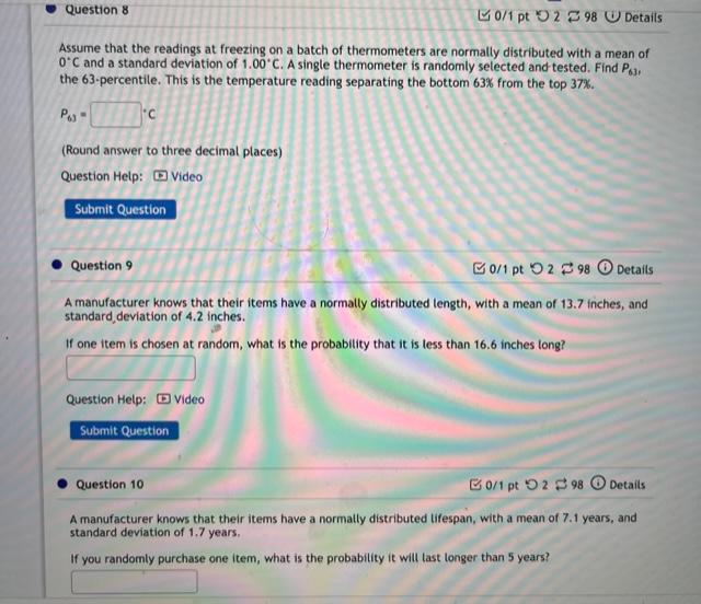 Solved Question 8 0/1 pt 92 98 Details Assume that the | Chegg.com