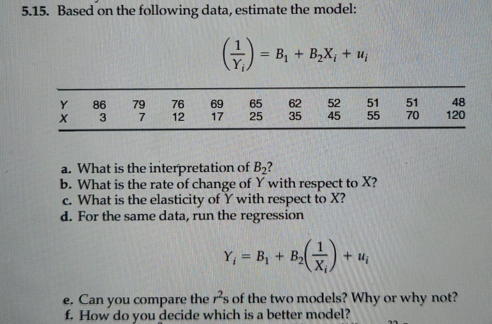 5.15. Based on the following data, estimate the | Chegg.com