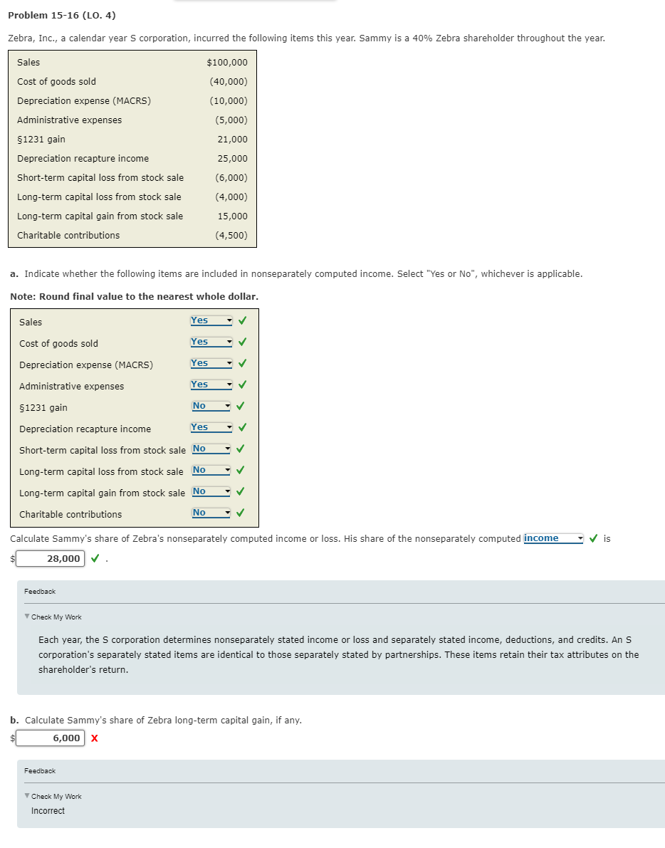 Solved Problem 15-16 (LO. 4) Zebra, Inc., a calendar year S | Chegg.com