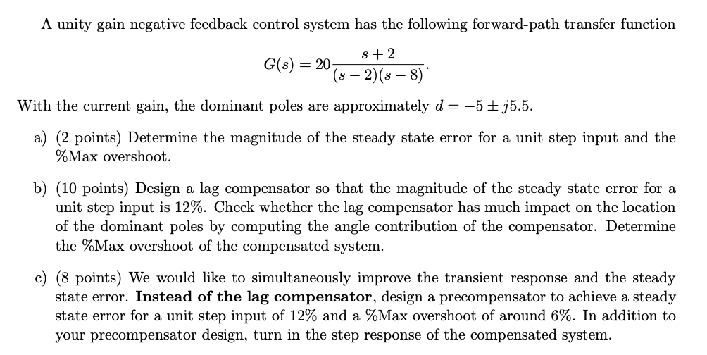 Solved A unity gain negative feedback control system has the | Chegg.com