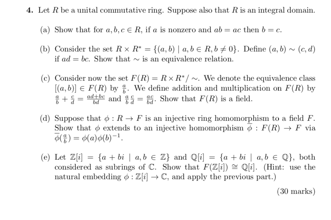 Solved 4. Let R be a unital commutative ring. Suppose also | Chegg.com
