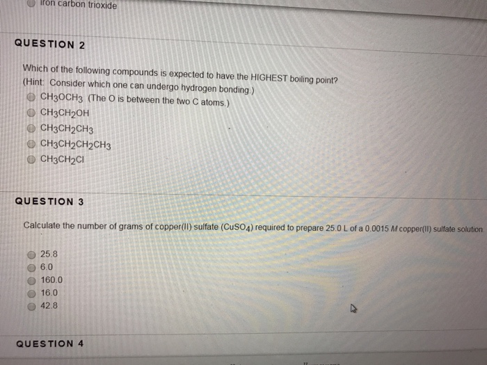 Solved lrón carbon trioxide QUESTION 2 Which of the | Chegg.com
