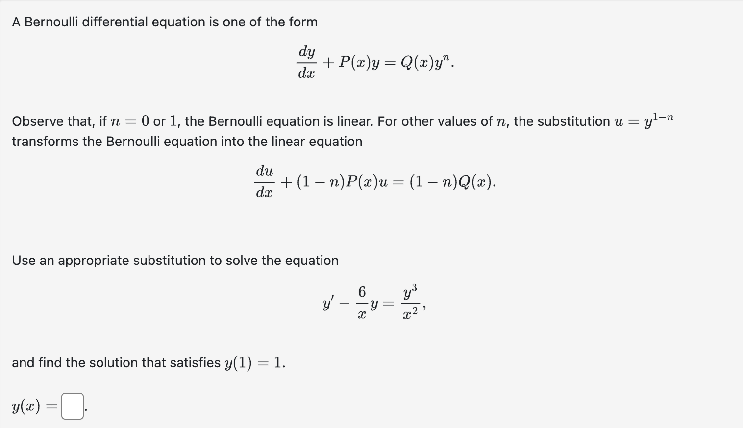 Solved A Bernoulli differential equation is one of the form | Chegg.com