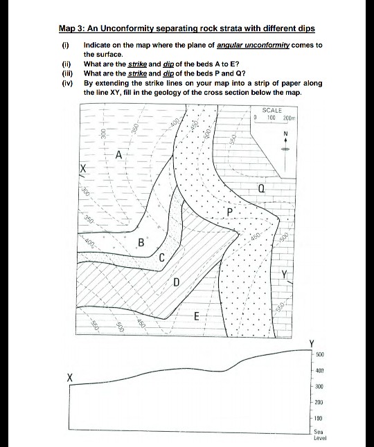 Map 3: An Unconformity separating rock strata with | Chegg.com